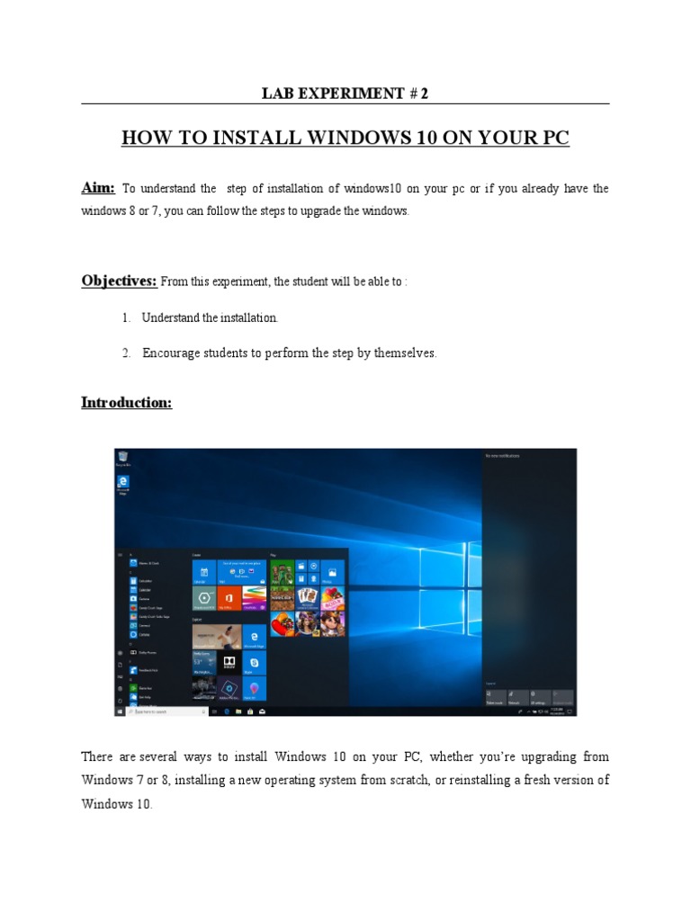 How To Install Windows 10 On Your PC: Lab Experiment # 2 | PDF ...