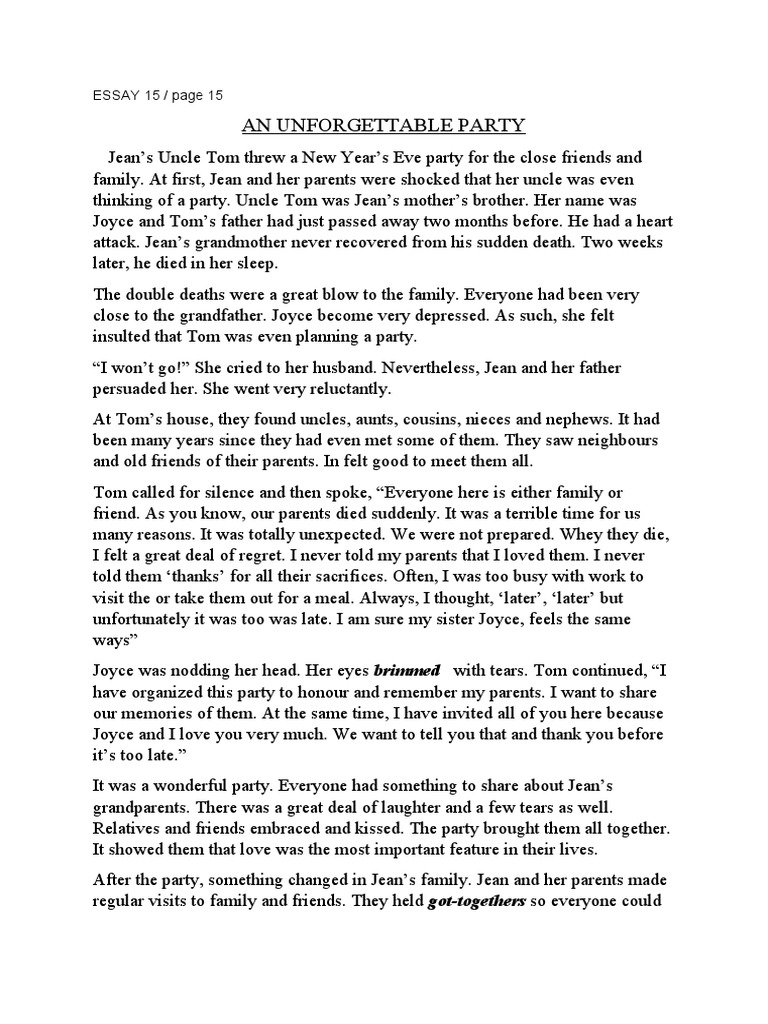 Essay 15 - An Unforgettable Party | PDF | Poetry