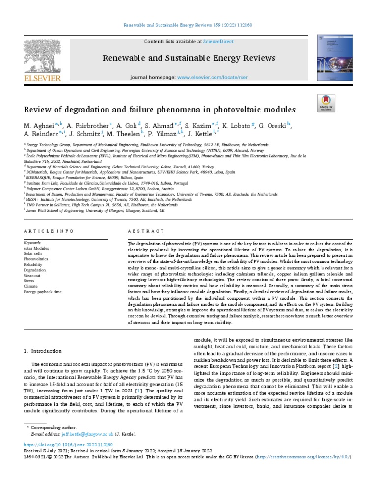 Review of Degradation and Failure Phenomena in Photovoltaic Modules ...