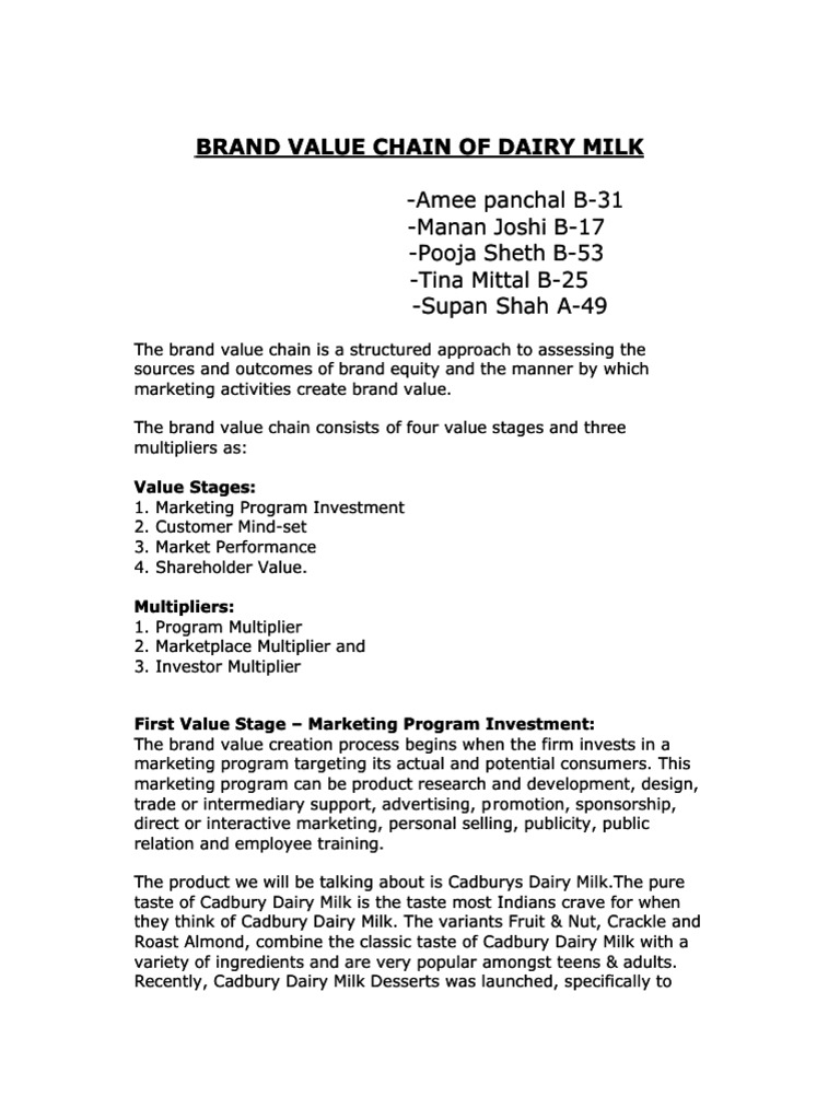 Value Chain Cadburys Dairy Milk | PDF | Brand | Economies