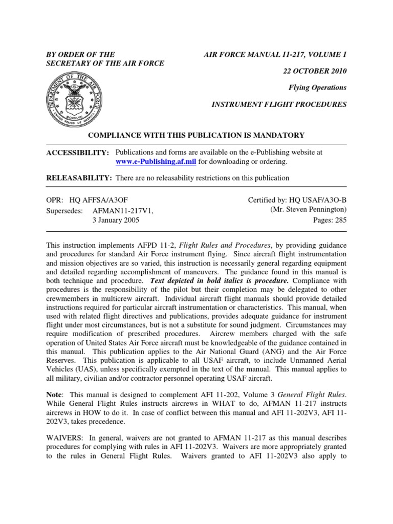 AFMAN11-217V1 | Instrument Flight Rules | Altimeter
