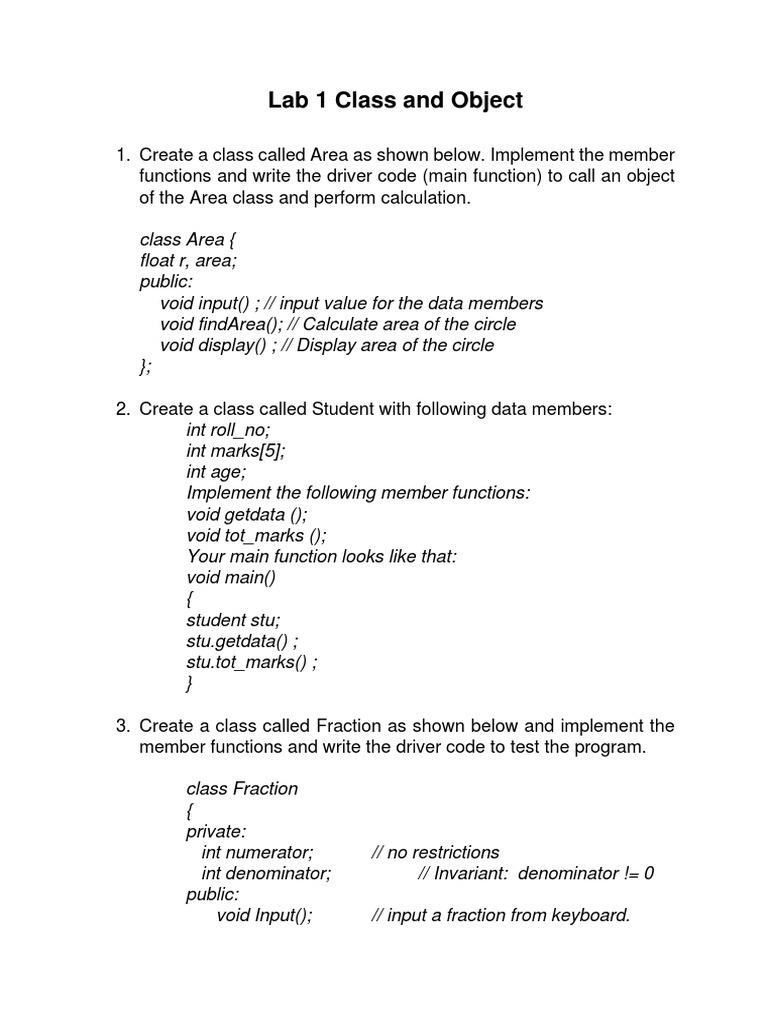 Lab 1 Class and Object | PDF | Parameter (Computer Programming) | Subroutine