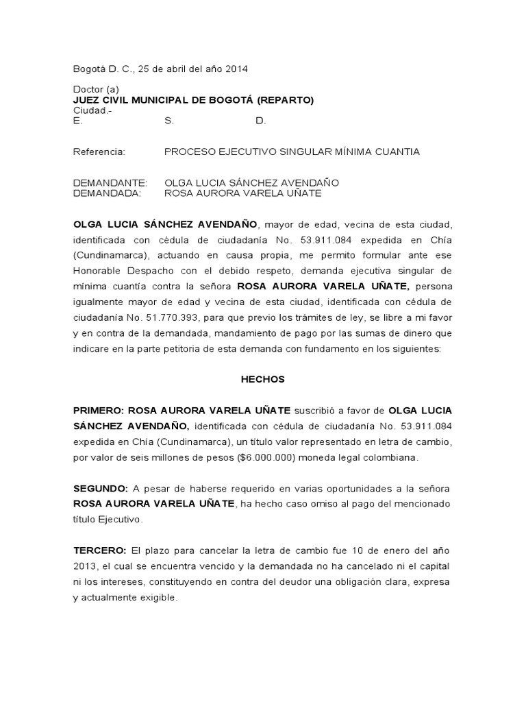 Modelo Demanda Ejecutiva | PDF | Pagaré | Demanda judicial