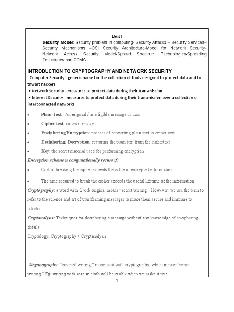 Cns Notes Lect 1 Pdf Cryptography Encryption