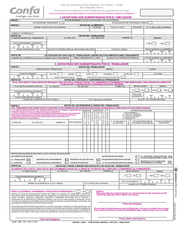 FORMULARIO DE AFILIACION Confa | PDF | Justicia | Crimen y violencia