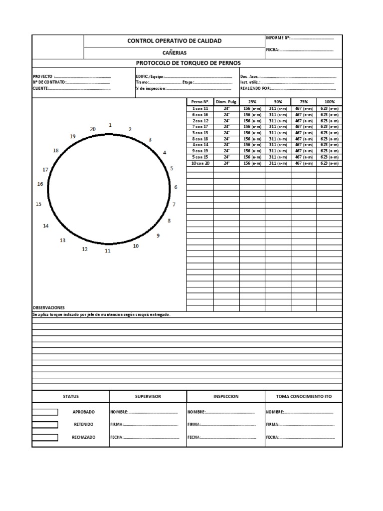 Protocolo Torque de Pernos | PDF