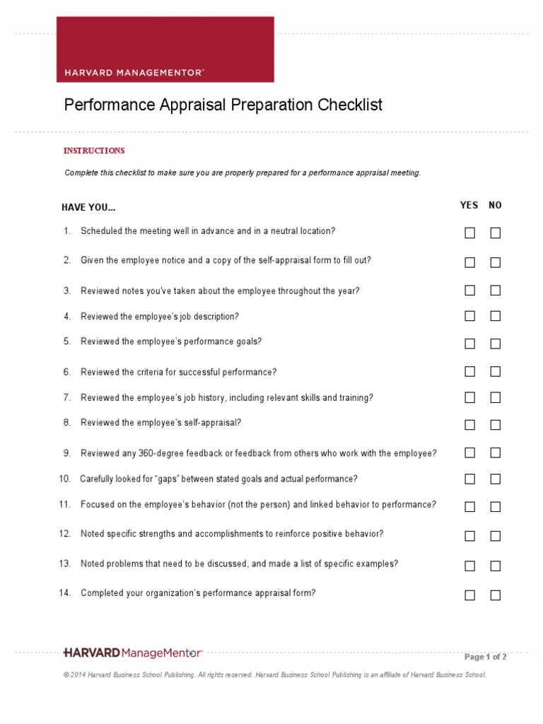 Performance Appraisal Preparation Checklist: Have You... Yes No | PDF