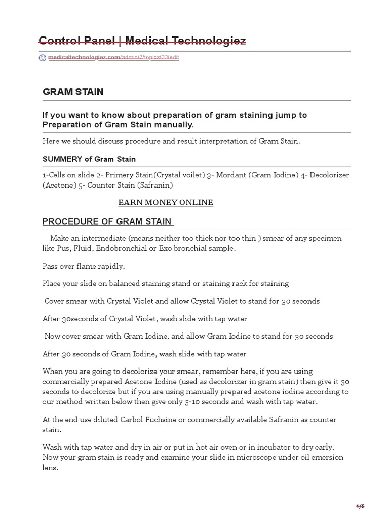 Procedure of Gram Stain | PDF | Staining | Gram Positive Bacteria