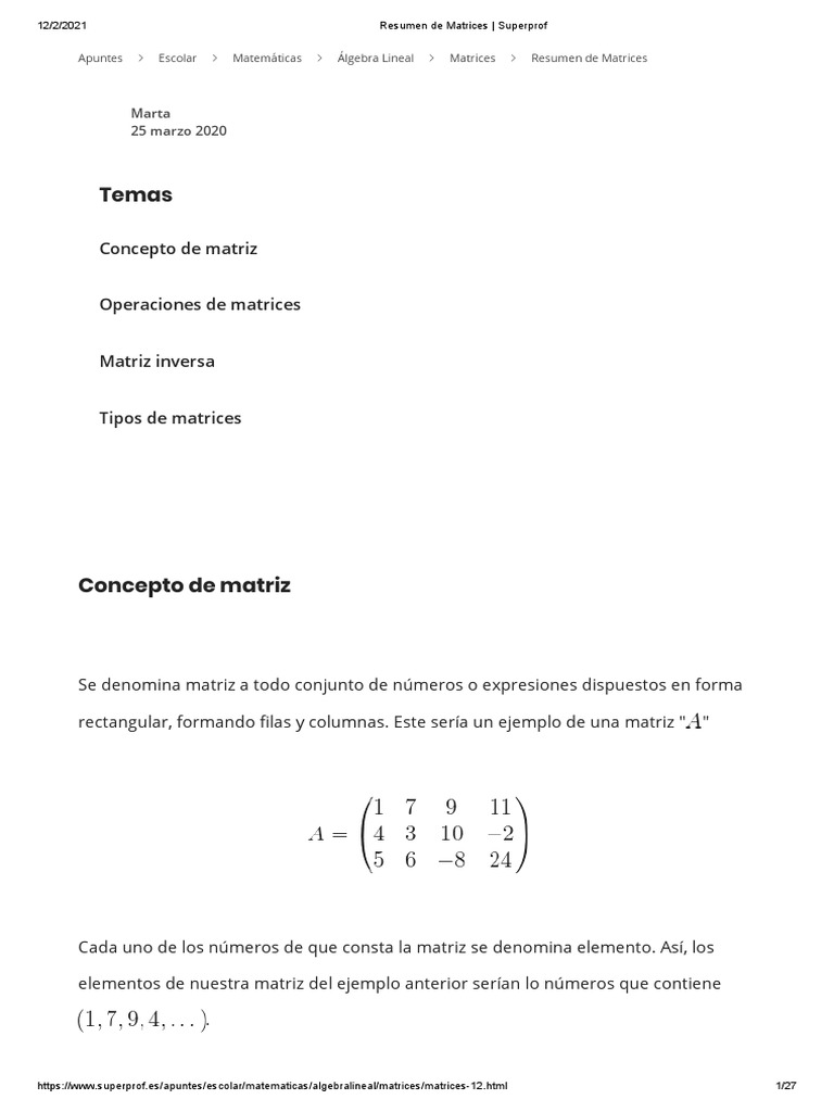 Resumen de Propiedades de Matrices | PDF | Matriz (Matemáticas ...