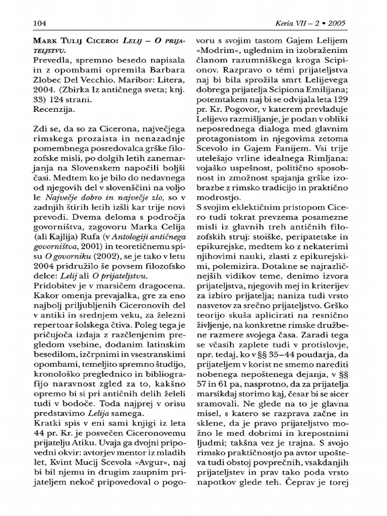Mark Tulij Ciceron Lelij - o Prijateljstvu Prev SP | PDF