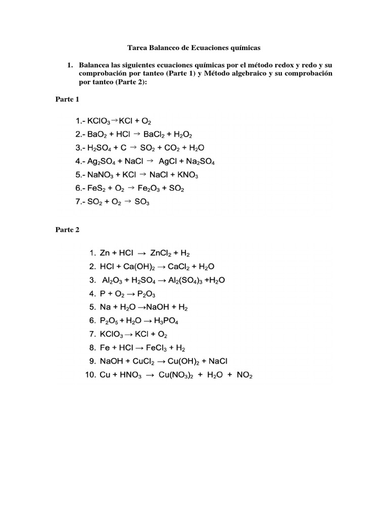 Balanceo de Ecuaciones Químicas | PDF