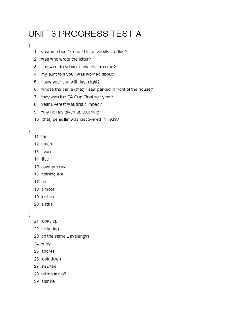 Unit 3 Progress Test A | PDF