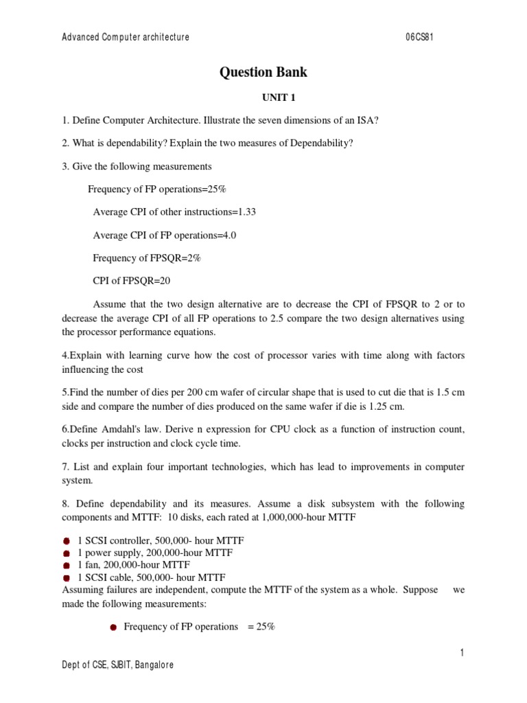 Cse-Viii-Advanced Computer Architectures (06CS81) - Question Paper | PDF | Cpu Cache | Central ...