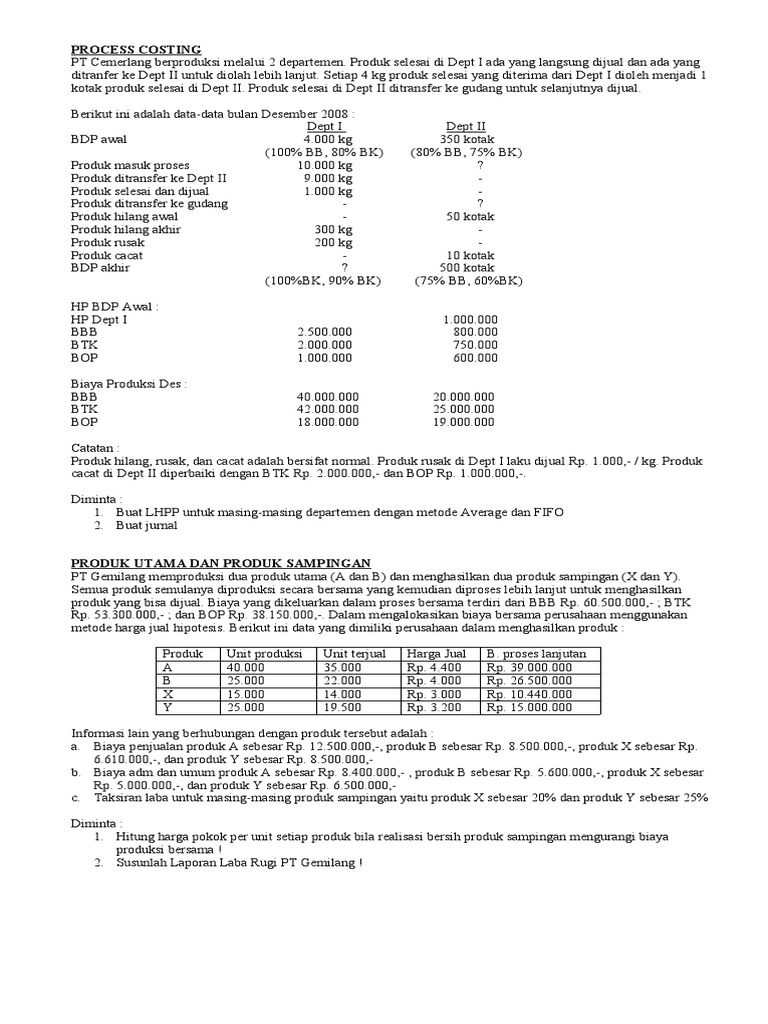 Akuntansi Biaya: Process Costing | PDF