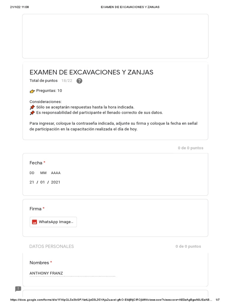 Examen de Excavaciones y Zanjas | PDF
