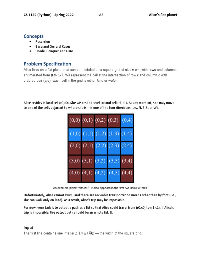 Concepts: CS 1120 (Python) - Spring 2022 Alice's Flat Planet | PDF | Subroutine | Parameter ...
