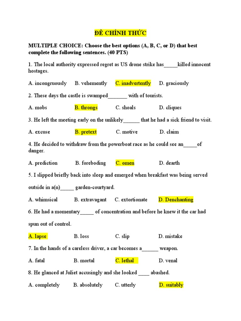 English Multiple Choice and Word Formation Test | PDF