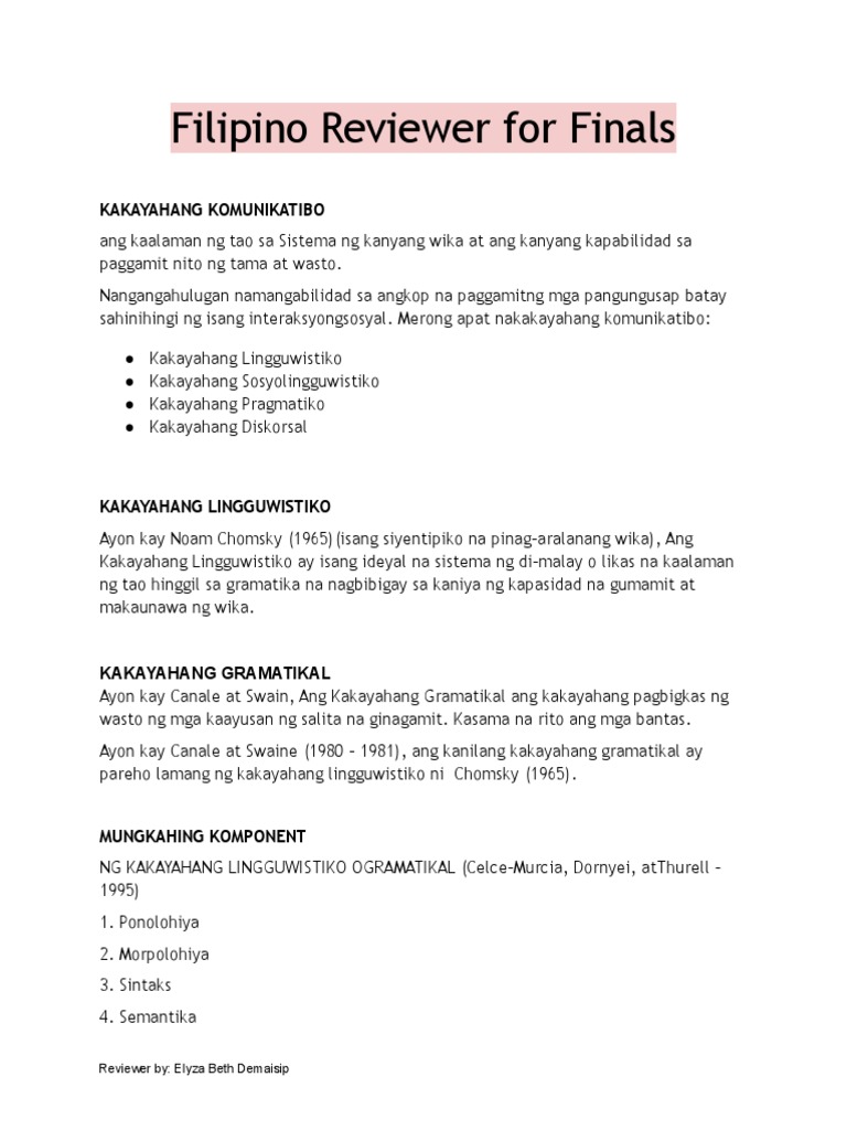 Filipino Reviewer For Finals | PDF