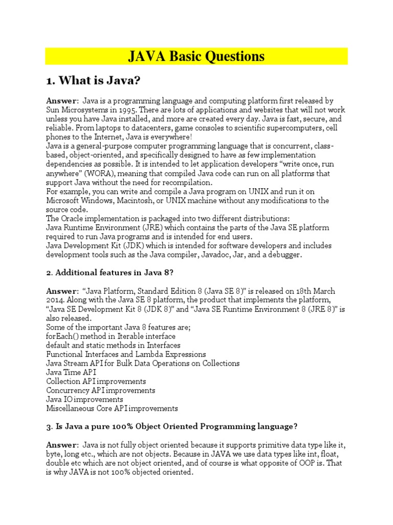 Java Basic Questions For Interview Preparation Pdf Class Computer Programming Method