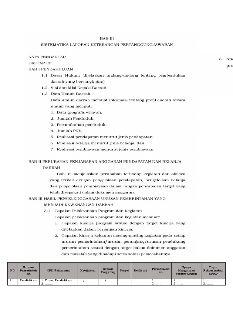 Sistematika LKPJ Sesuai Permendagri 18 Tahun 2020 | PDF