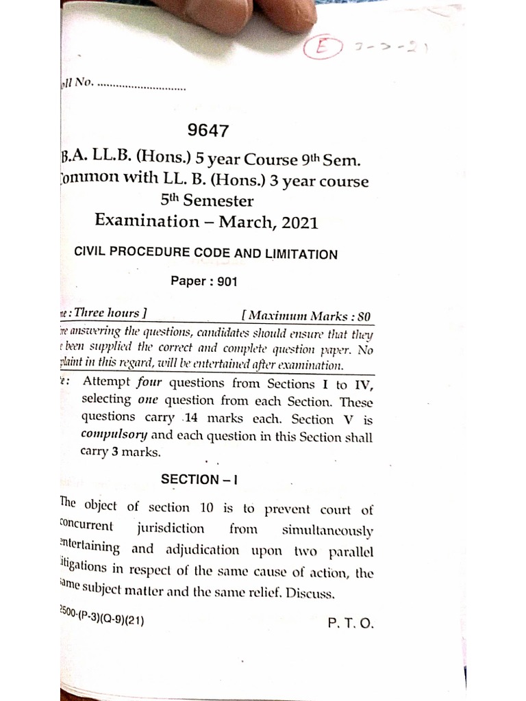 LLB - LAW MDU QUESTION PAPER CPC 2021 | PDF