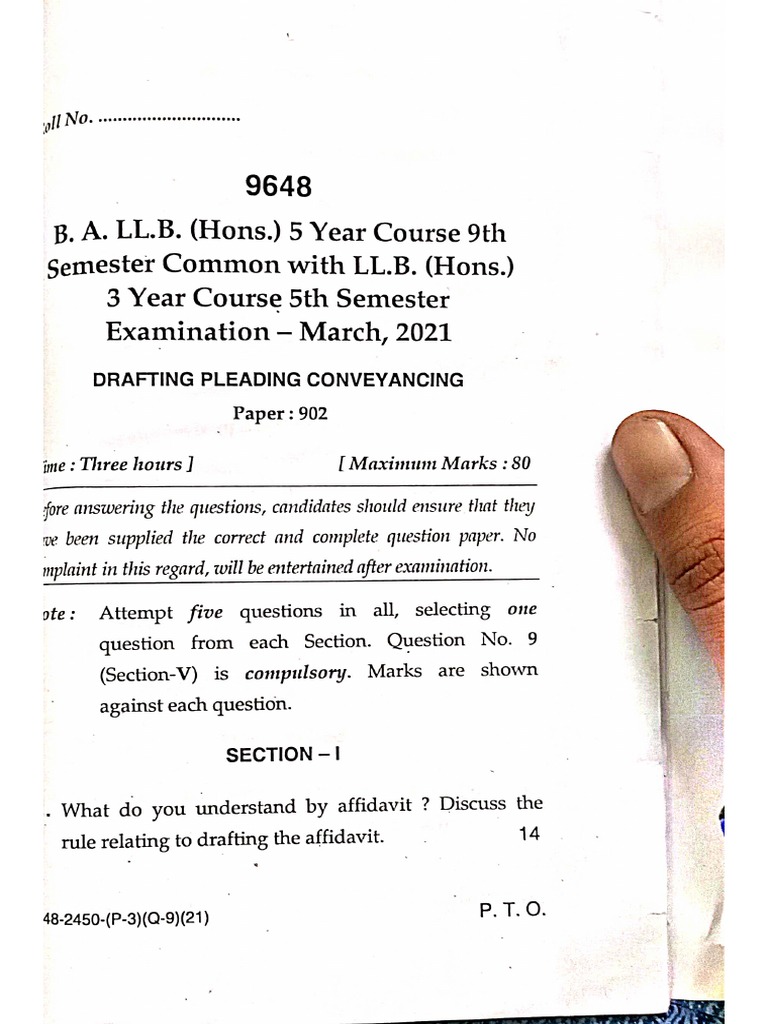 LLB - LAW MDU QUESTION PAPER Drafting 2021 | PDF