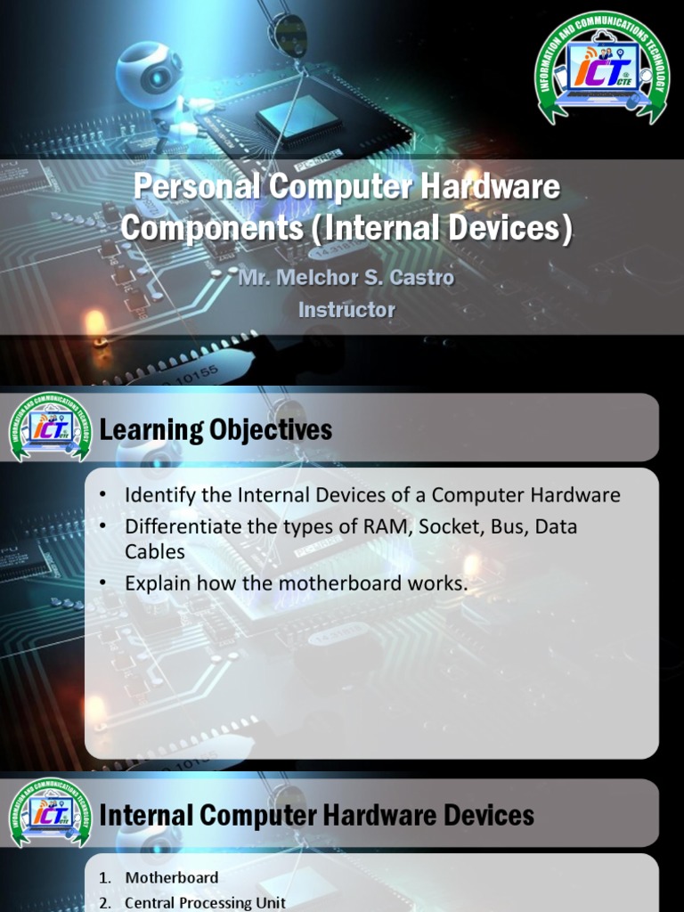 Lesson 4 Personal Computer Hardware Components Internal Devices Pdf
