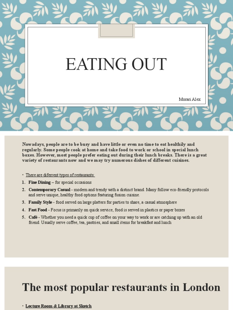 Eating Out | PDF | Restaurants | Food And Drink Preparation