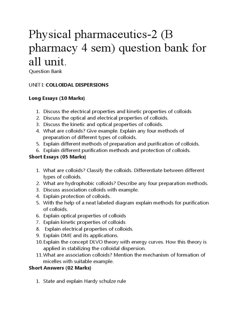 Physical Pharmaceutics 2 QB | PDF | Emulsion | Applied And Interdisciplinary Physics