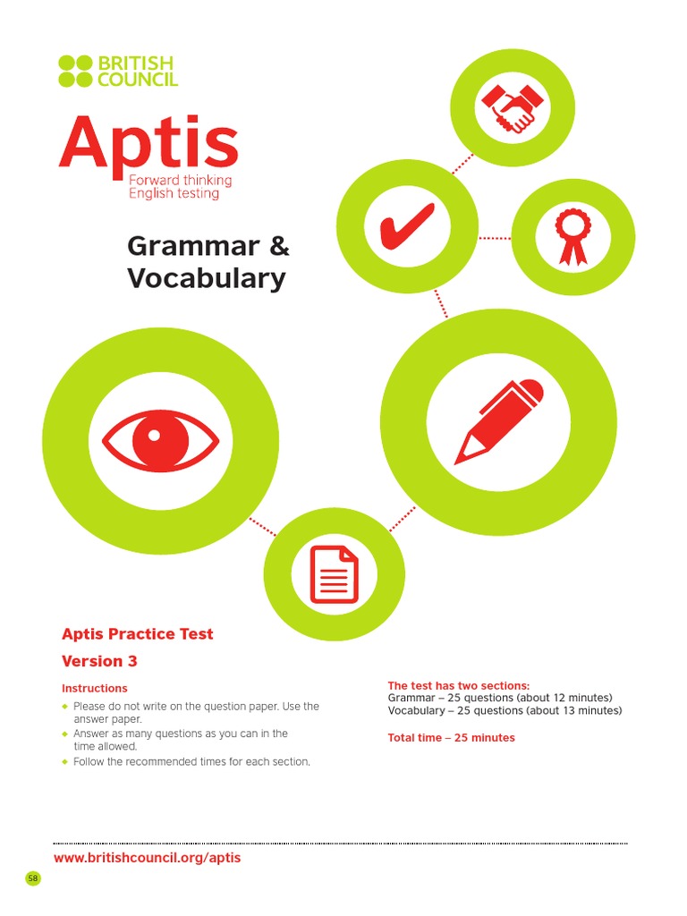 Grammar & Vocabulary: Aptis Practice Test | PDF