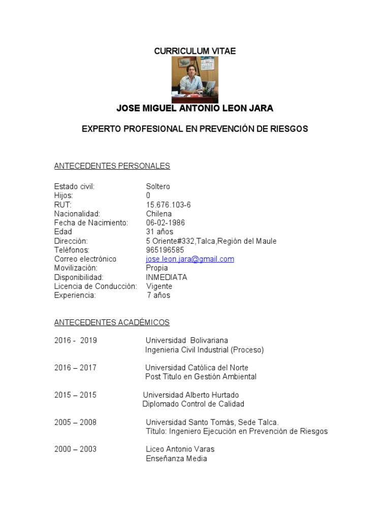 CV Jose Miguel A. Leon Jara | PDF | Seguridad y salud ocupacional | Monitoreo y evaluación