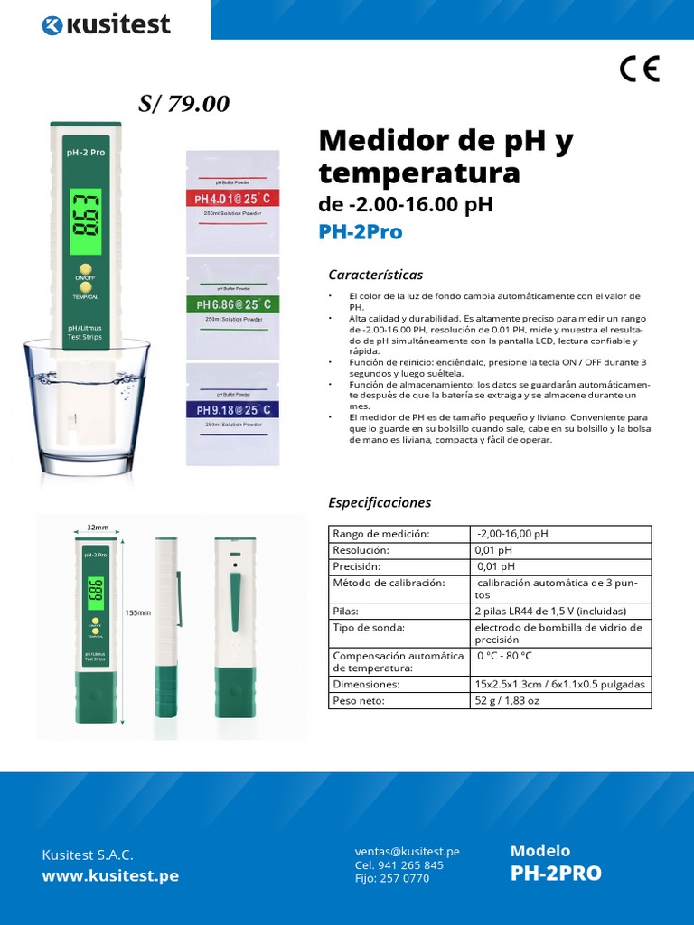 Phmetro para Agua, Medidor de PH, PH-2Pro | PDF | Física Aplicada e Interdisciplinaria | Química ...