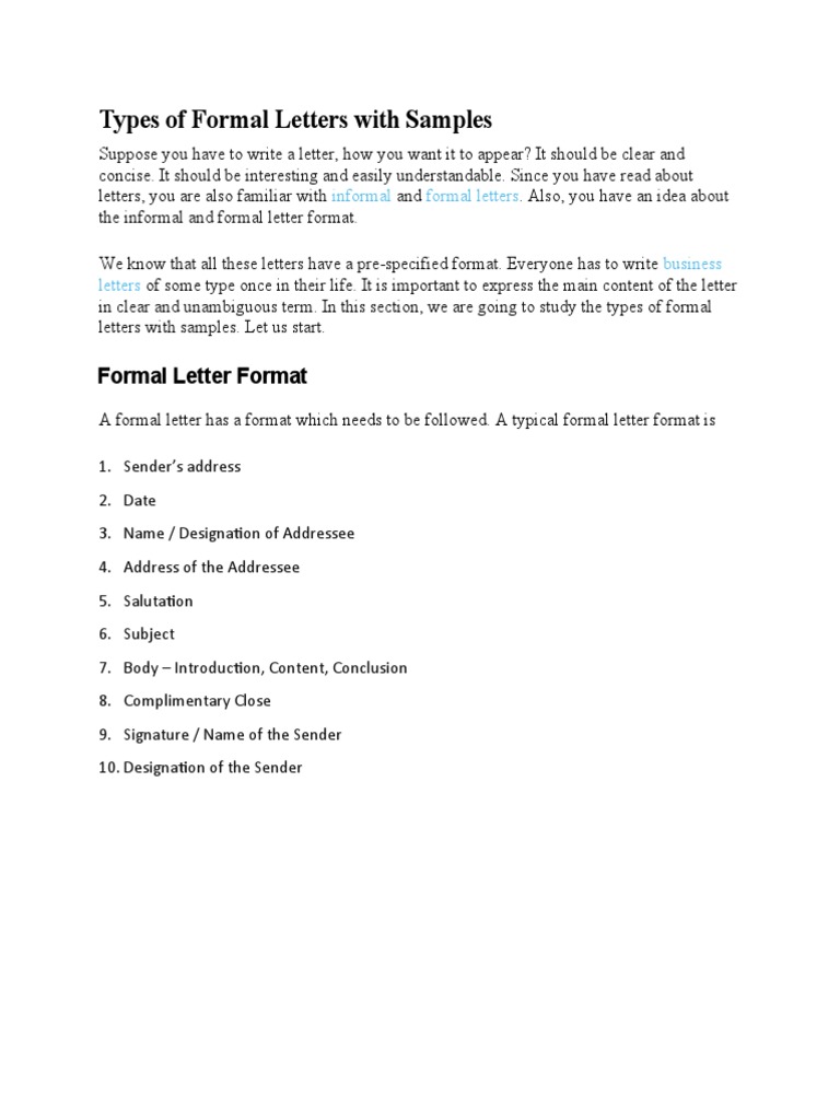 Types of Formal Letters With Samples | PDF | Employment | Résumé