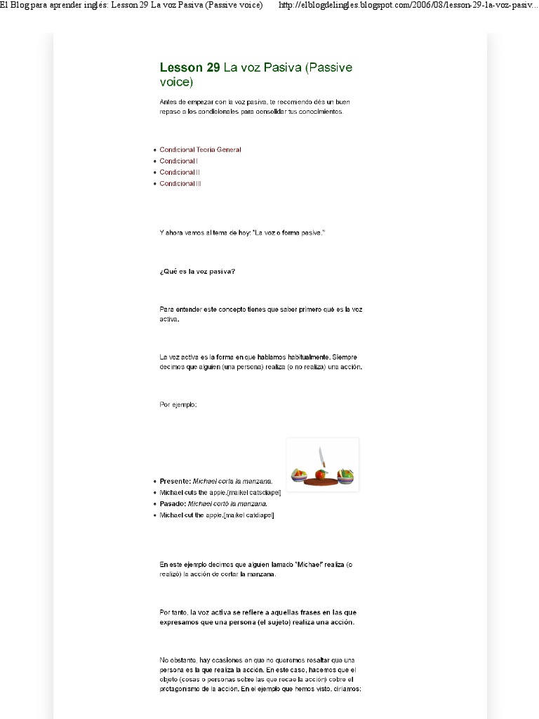 Lesson 29 La Voz Pasiva (Passive Voice) | PDF | Asunto (gramática) | Verbo