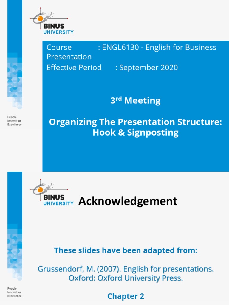 Organizing The Presentation Structure - Hook and Signposting - English For Business Presentation ...