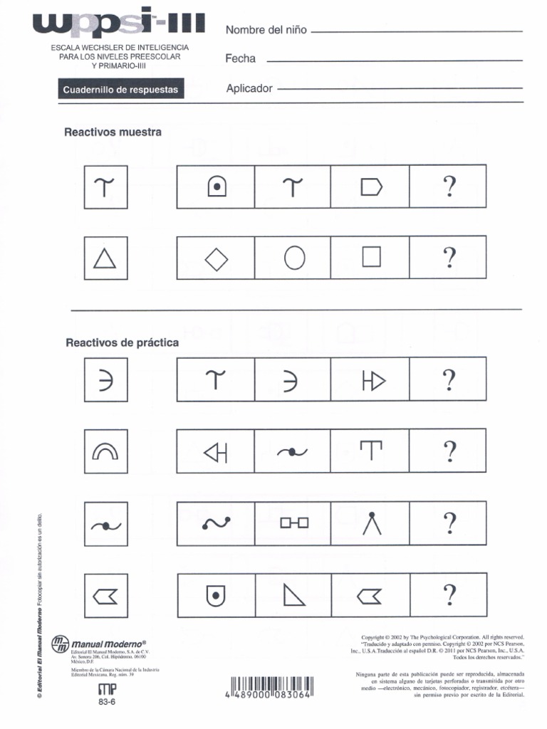 Cuadernillo de Respuestas WPPSI-III | PDF