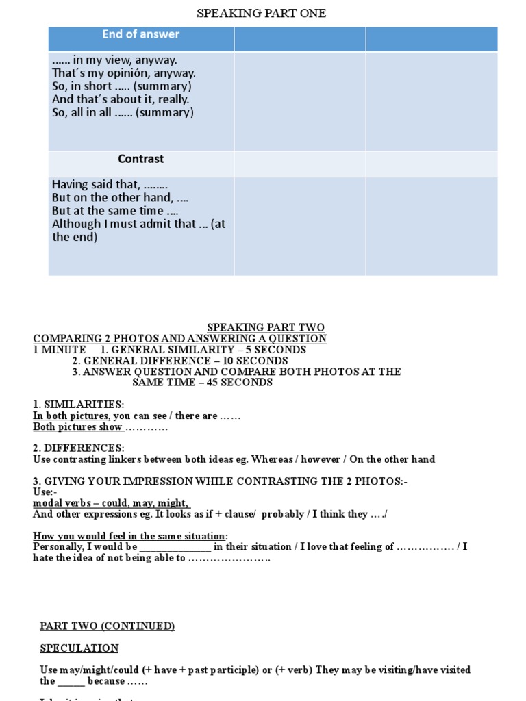 Speaking Part 1, 2 and 3 | PDF
