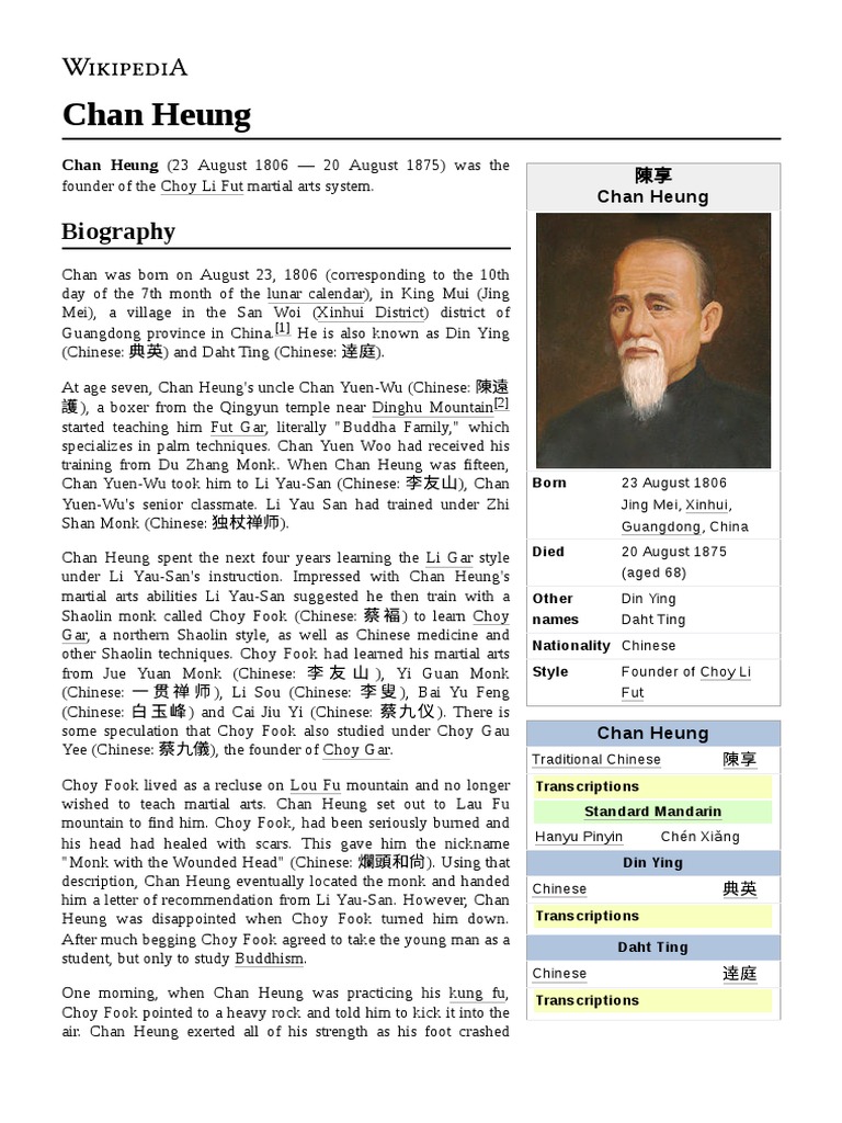 Chan Heung: Biography | PDF | Chinese Martial Arts | East Asian Martial ...