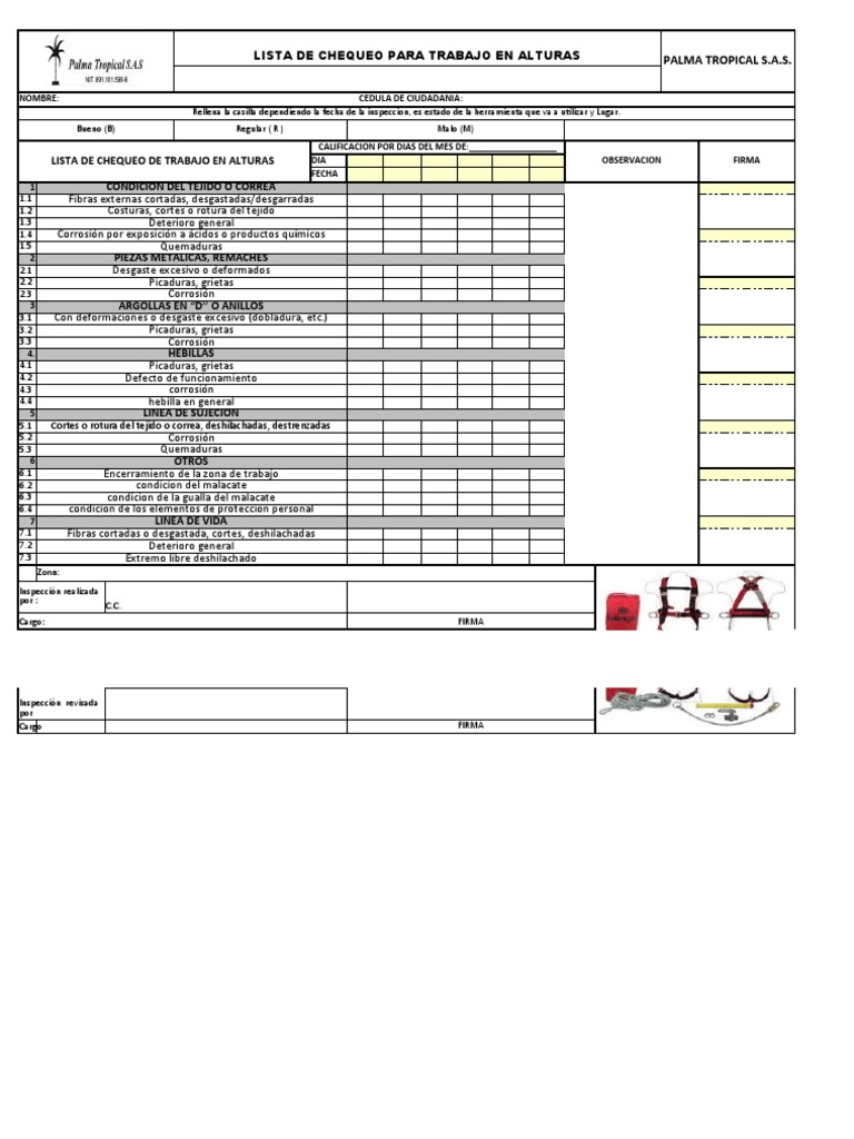 Lista Chequeo Trabajo en Alturas | PDF | Materiales | Rieles