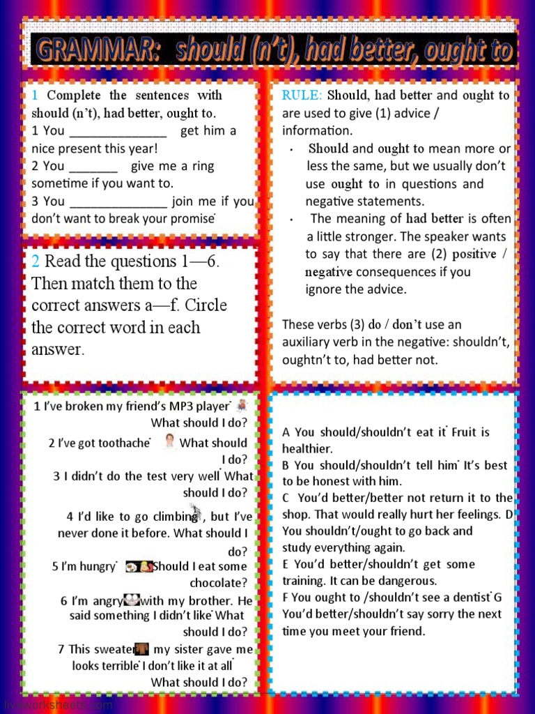 Read The Questions 1-6. Then Match Them To The Correct Answers A-F ...