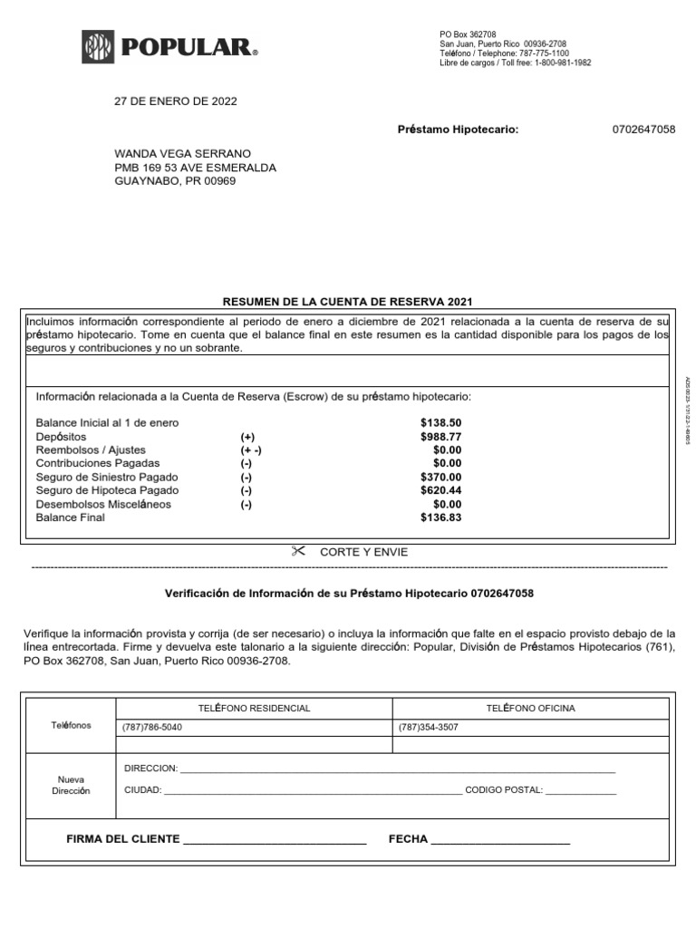 PO Box 362708 San Juan, Puerto Rico 00936-2708 Tel Éfono / Telephone ...