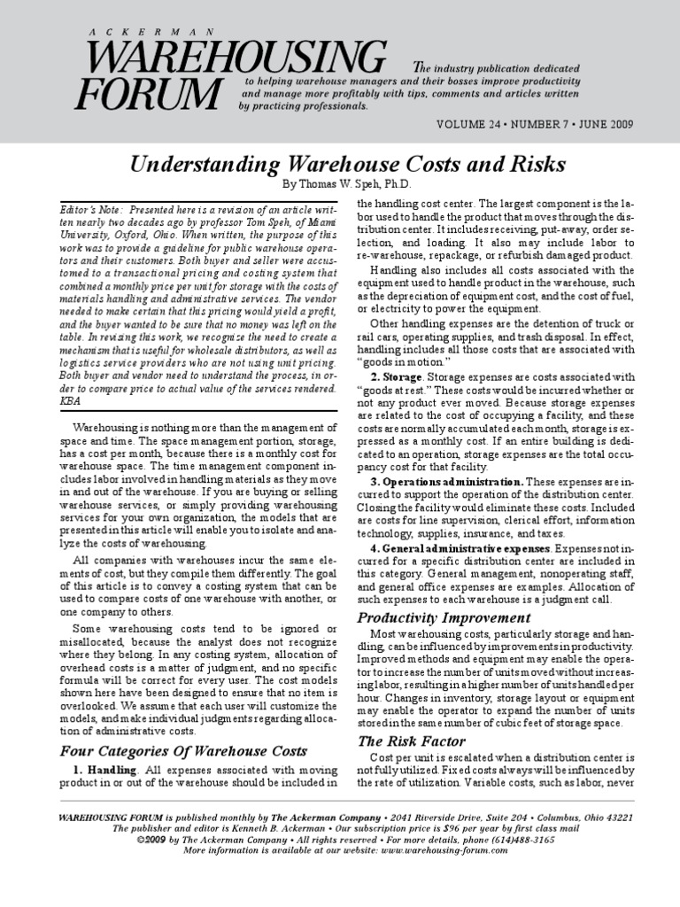 Warehouse Cost Analysis and Risks | PDF | Warehouse | Inventory