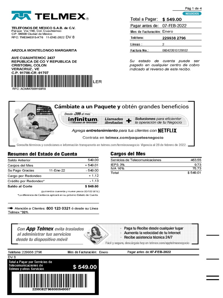 Recibo Telmex Pdf