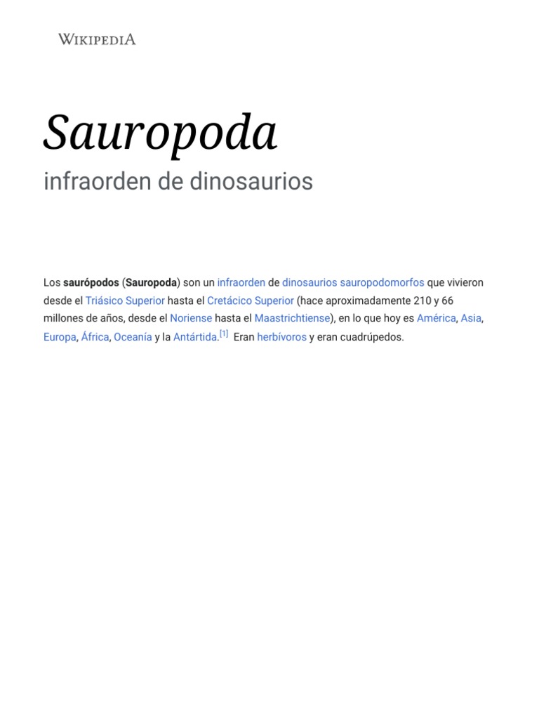 Sauropoda - Wikipedia, La Enciclopedia Libre | PDF | Taxa | Paleontología