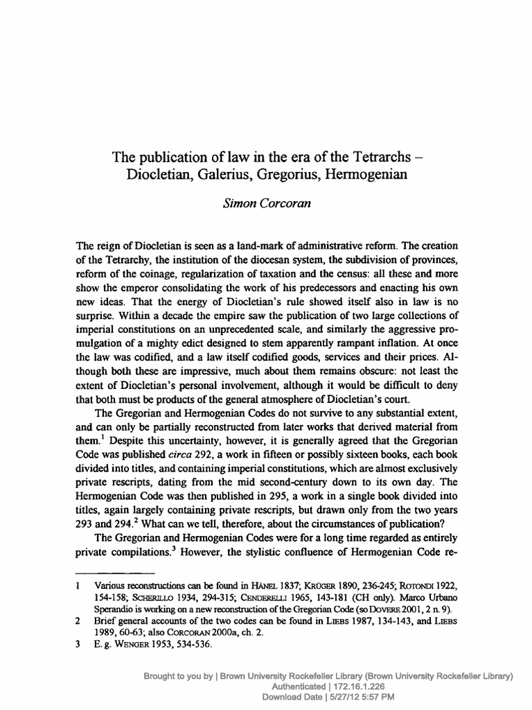 Simon Corcoran The Publication of Law in The Era of The Tetrarchs ...