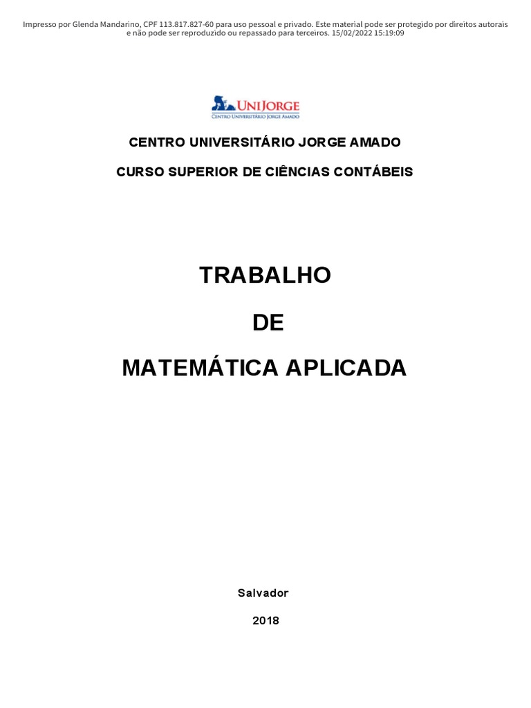 AVA1 Matemática Aplicada | PDF | Quilograma | Business AVA1 Matemática Aplicada | PDF | Quilograma | Business