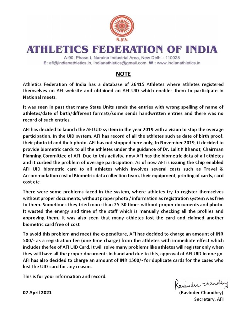 NOTE For AFI UID | PDF