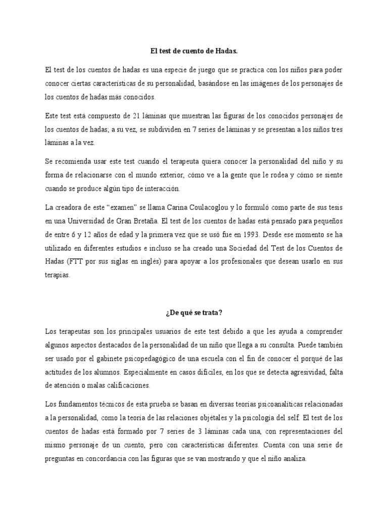 El Test de Cuento de Hadas | PDF | Cuentos de hadas | Caperucita Roja