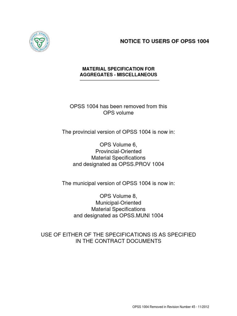 OPSS 1004 NOTICE TO USERS Nov12 | PDF | Technology & Engineering