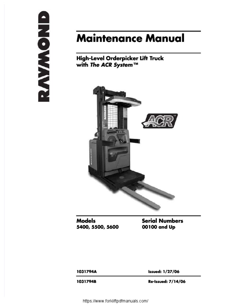 Raymond 5400 5500 5600 Orderpicker Lift Truck Maintenance Manual PDF ...